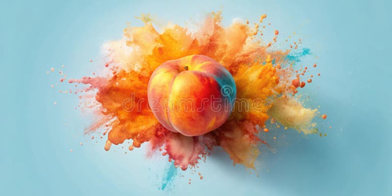 Vibrant Peach in a Colorful Powder Explosion on a Light Blue Background ...