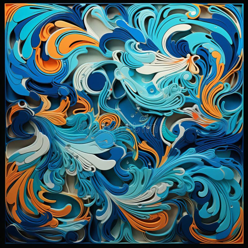 Vibrant Peacock Artwork with Dynamic Abstract Wave Patterns Stock ...