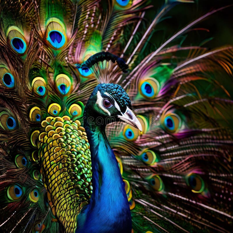 Vibrant Peacock Displaying Colorful Feathers Stock Photo - Image of ...
