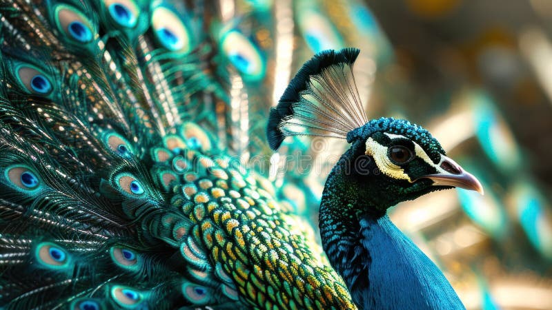 Vibrant Peacock Displaying Colorful, Iridescent Feathers Stock Photo ...