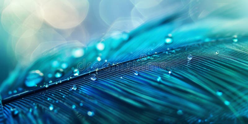 Vibrant Peacock Feather with Dewdrops Macro Photography Stock Photo ...