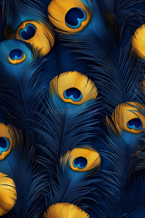 Vibrant Peacock Feather Pattern with Rich Blue and Yellow Hues, Creating Stunning Visual Effect ...