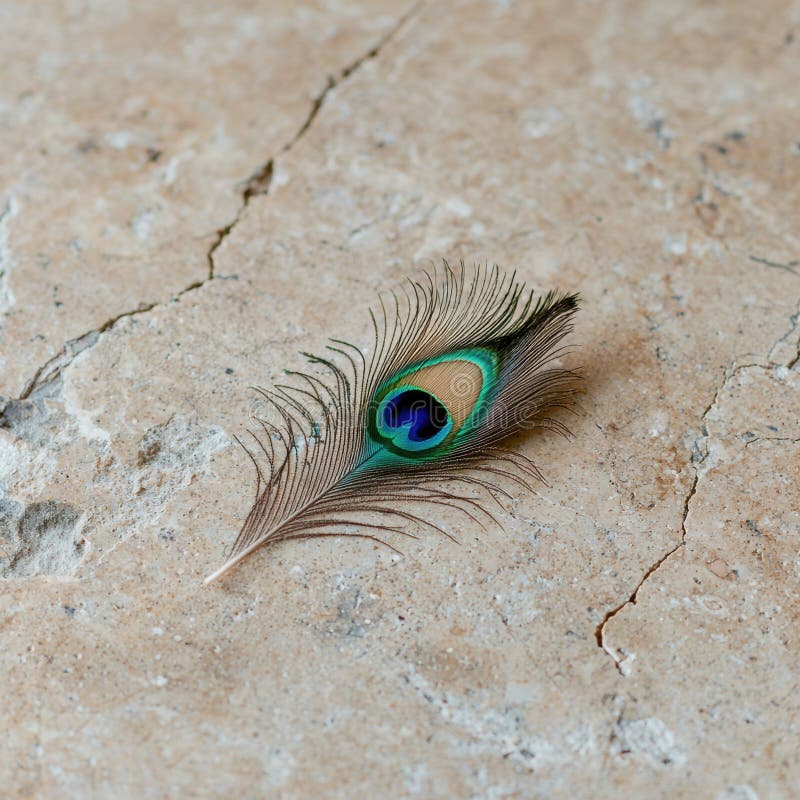 A Vibrant Peacock Feather Rests on a Textured Surface. Stock ...