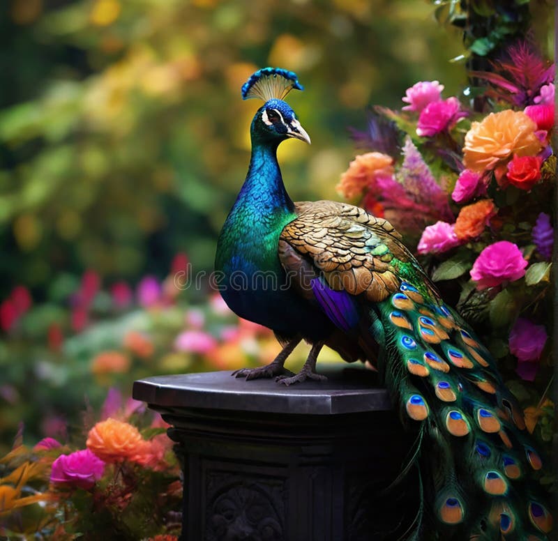 A Vibrant Peacock. Generative Ai Stock Illustration - Illustration of ...