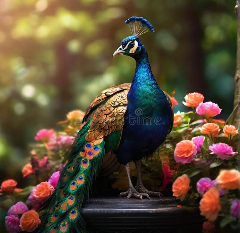 A Vibrant Peacock. Generative Ai Stock Illustration - Illustration of ...