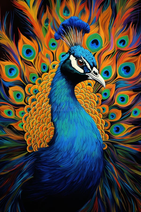 Vibrant Peacock Isolated on White Transparent Background. PNG Format ...