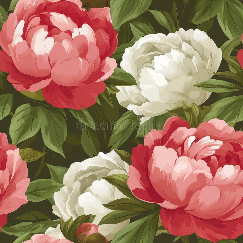 Vibrant Peony Blooms: Elegant Floral Pattern Design Stock Photo - Image ...