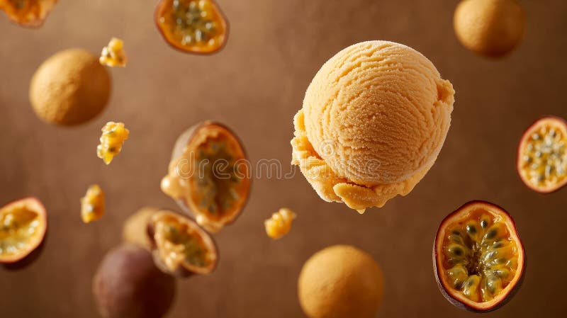 Vibrant Peruvian Lucuma Ice Cream and Passion Fruit Composition Stock ...