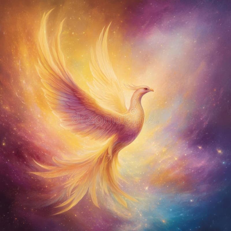 A Vibrant Phoenix Emerging from Cosmic Colors, Symbolizing Rebirth and ...