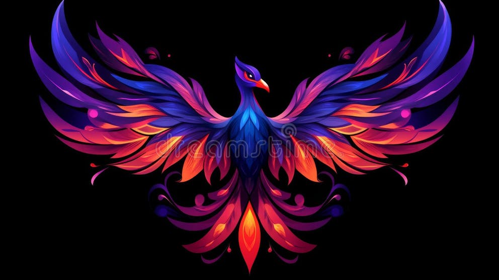 Vibrant Phoenix with Spread Wings in Pixel Art Stock Illustration ...
