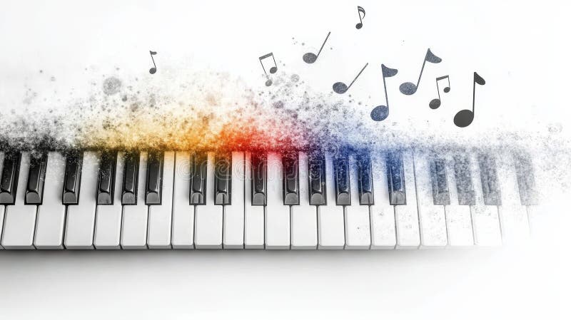 A Vibrant Piano Keyboard with Colorful Notes Floating, Capturing the ...