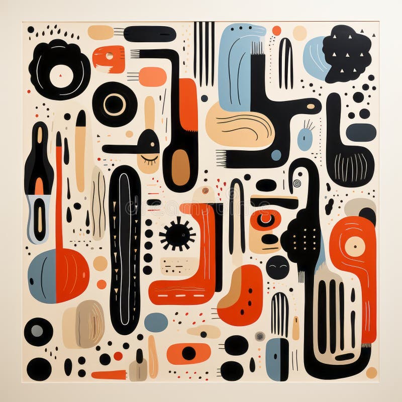 Abstract Mid-century Illustration: Doodle Poster with Organic Shapes ...