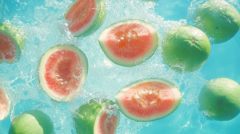Vibrant Pieces of Watermelon are Seen Floating Gracefully on the ...