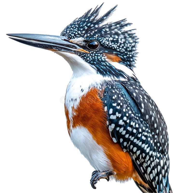 Vibrant Pied Kingfisher Bird Profile Isolated on White Background Stock ...