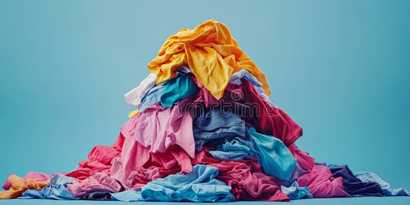 A Vibrantly Colorful Heap of Crumpled Laundry Resting on a Blue ...