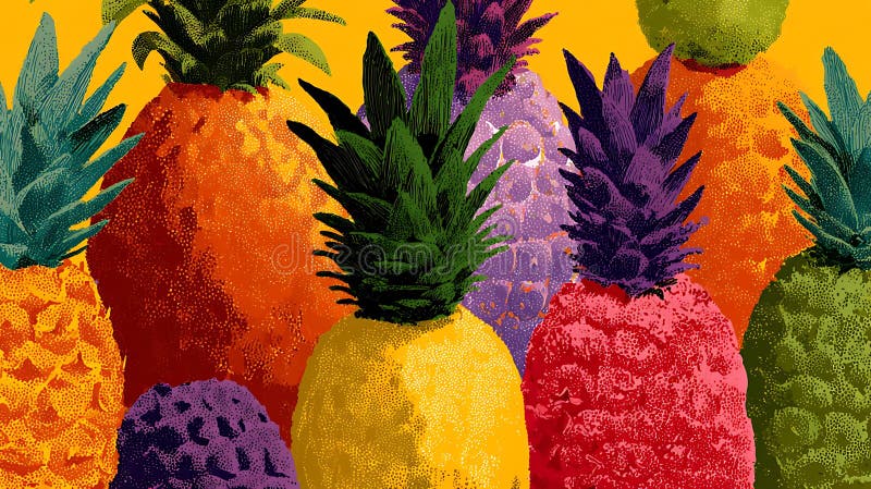 Vibrant Pineapple Fruit Icons with Bright Colors Seamless Pattern Stock Illustration ...