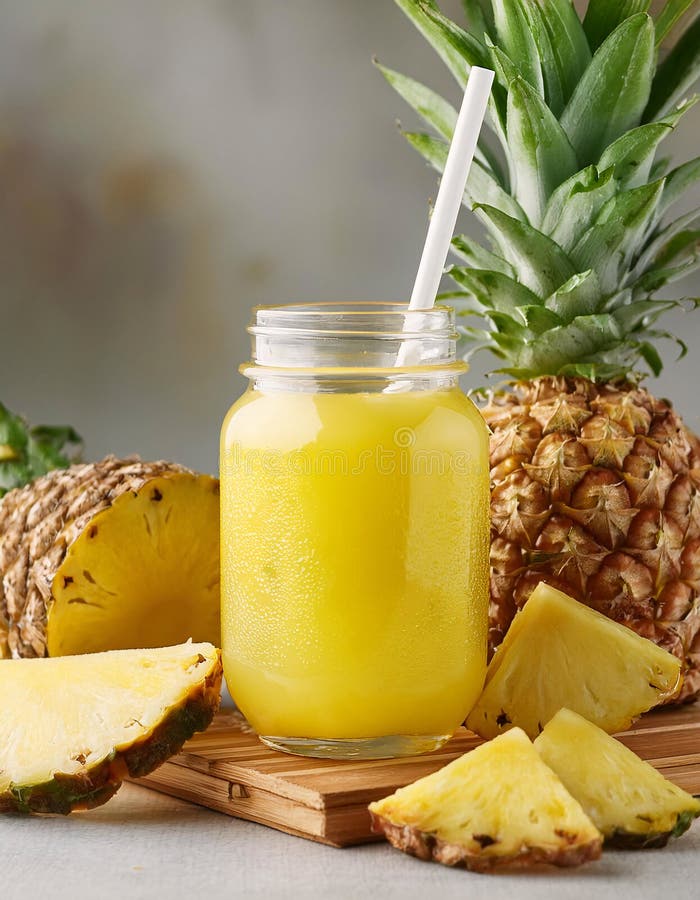 Vibrant Pineapple Juice in a Mason Jar with a Straw, Surrounded by Fresh Pineapples. Generative ...