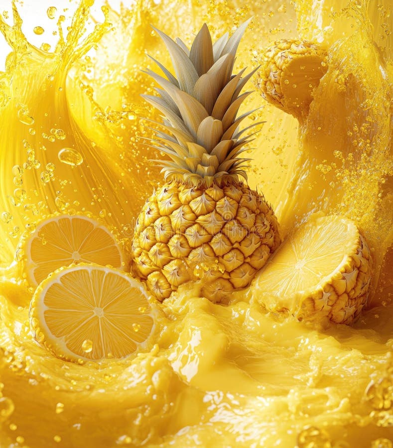 Vibrant Pineapple Lemon Splash Bright Yellow Juice Explosion Stock ...