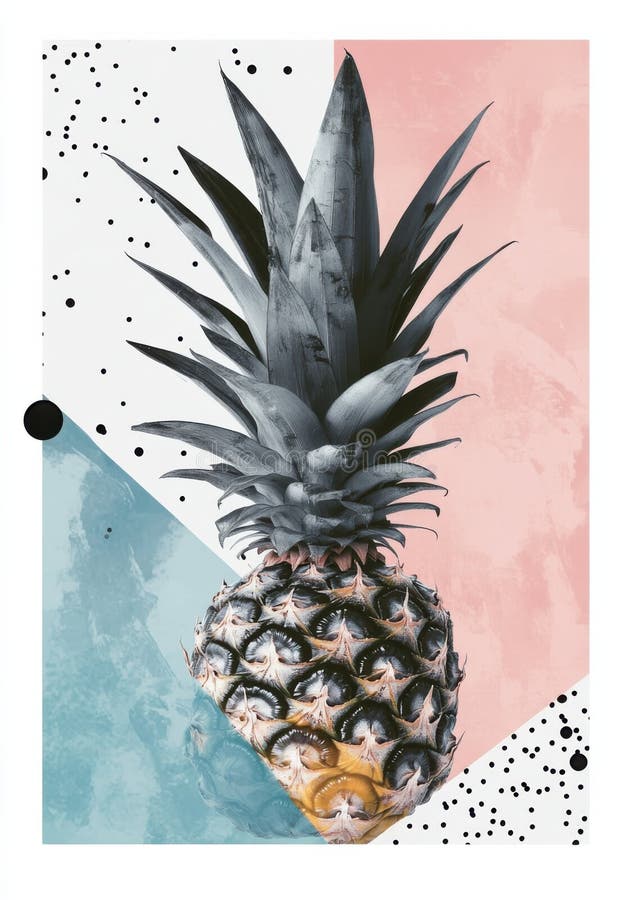 Vibrant Pineapple Poster with Geometric Pastel Pink and Blue Background ...