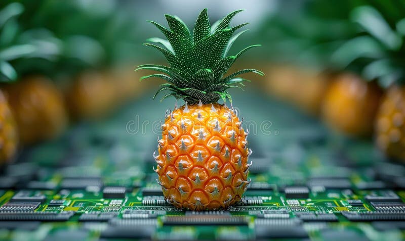A Vibrant Pineapple Resting on a Green Circuit Board, Blending Nature ...