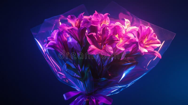 Vibrant Pink Alstroemeria Bouquet in Neon Light Stock Illustration ...