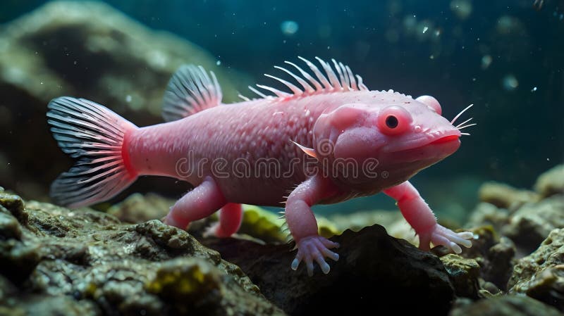 Vibrant Pink Axolotl Swimming in Clear Water Stock Illustration ...