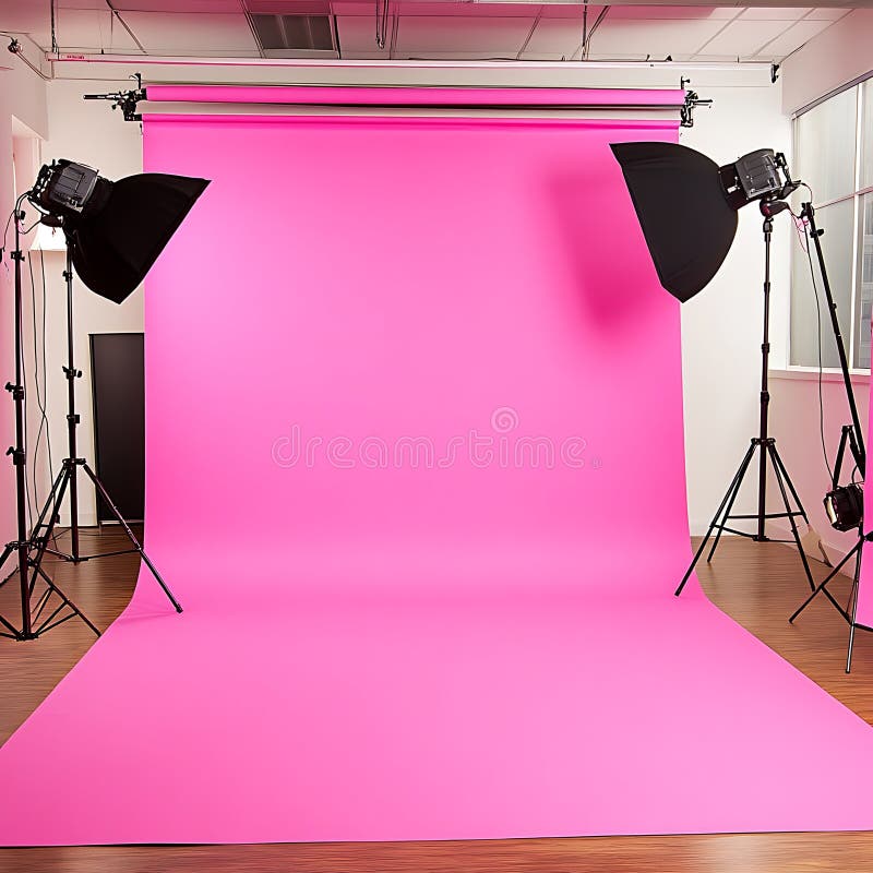 Vibrant Pink Backdrop in Modern Photo Studio Setup Stock Illustration ...