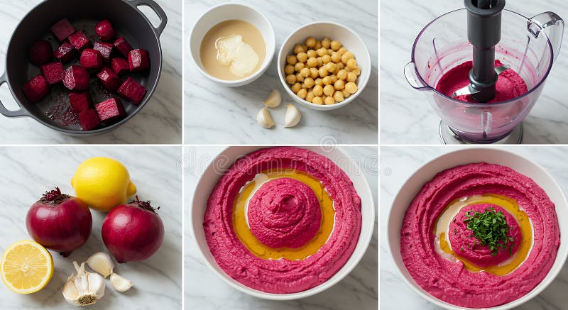 Vibrant Pink Beetroot Hummus Recipe: Step-by-Step Cooking Guide Stock ...