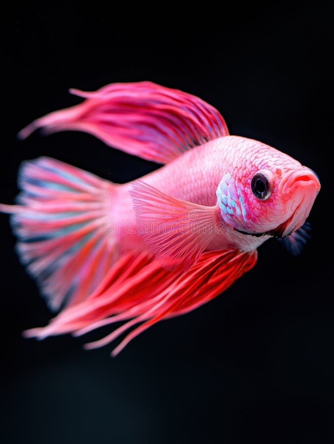 Vibrant Pink Betta Fish Swimming in Dark Water Stock Illustration ...