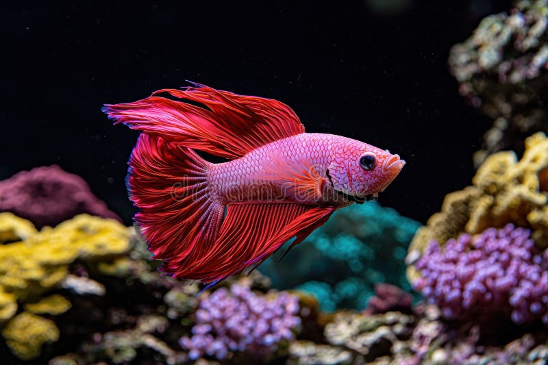 A Vibrant Pink Betta Fish Swims in Its Aquarium. Stock Illustration ...