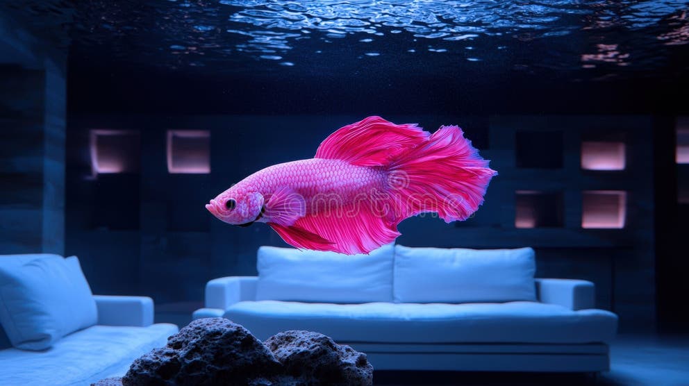 Vibrant Pink Betta Fish Swims in a Modern Aquarium. Stock Illustration ...