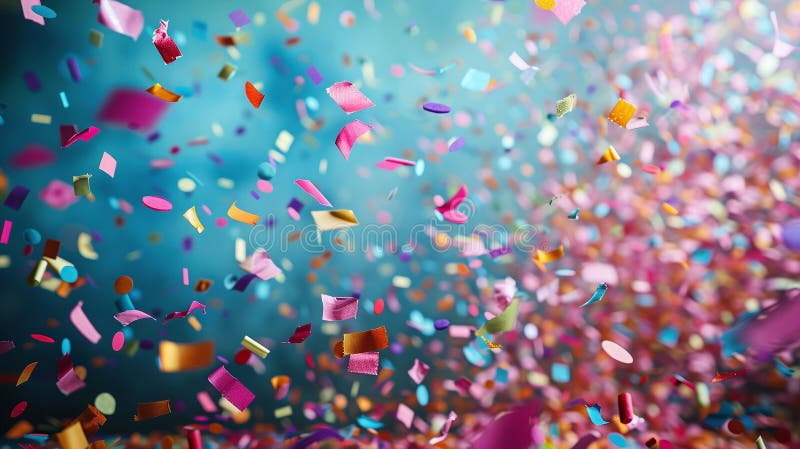 Vibrant Pink Blue Background with Flying Multicolored Confetti ...
