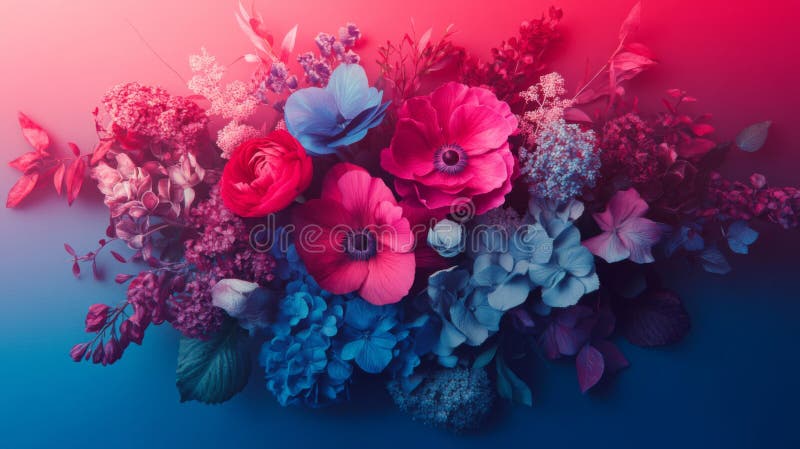 Vibrant Pink and Blue Flower Arrangement Display Stock Illustration ...