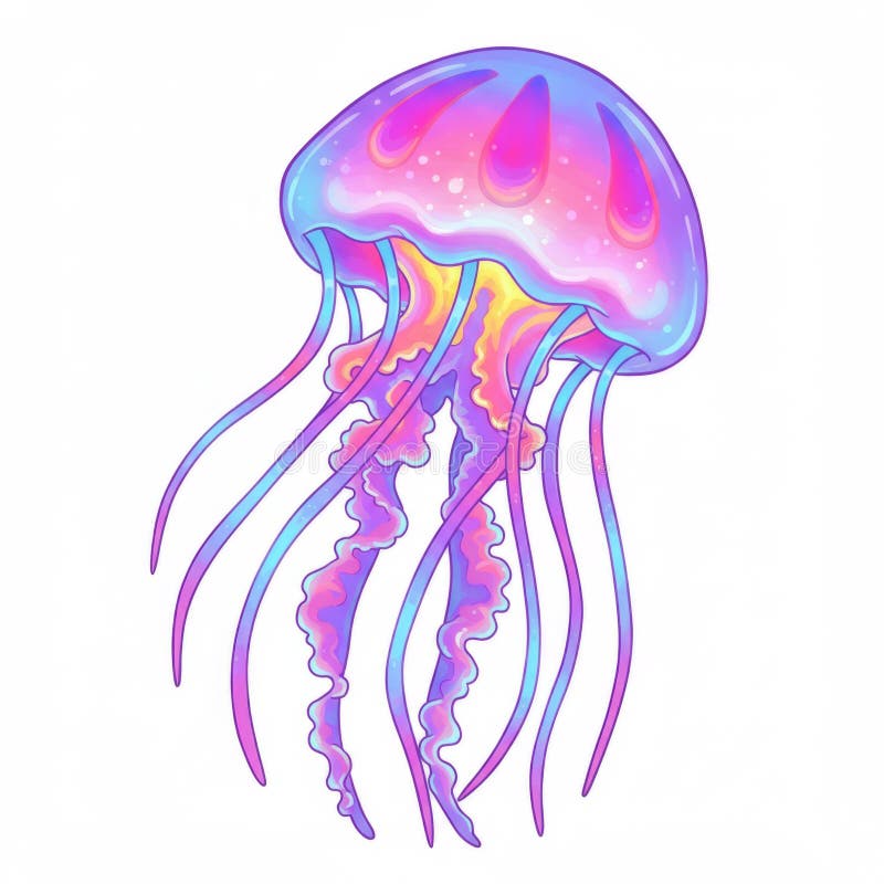Vibrant Pink and Blue Jellyfish Pixel Art Illustration Stock ...