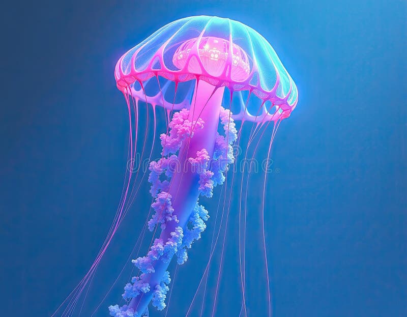 Vibrant Pink and Blue Jellyfish Underwater Scene Stock Illustration ...