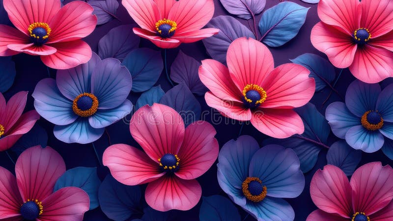 Vibrant Pink and Blue Paper Flowers Stock Illustration - Illustration ...