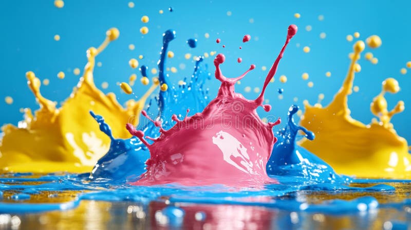 Vibrant Pink Blue Yellow Paint Splatter Macro Stock Illustration ...
