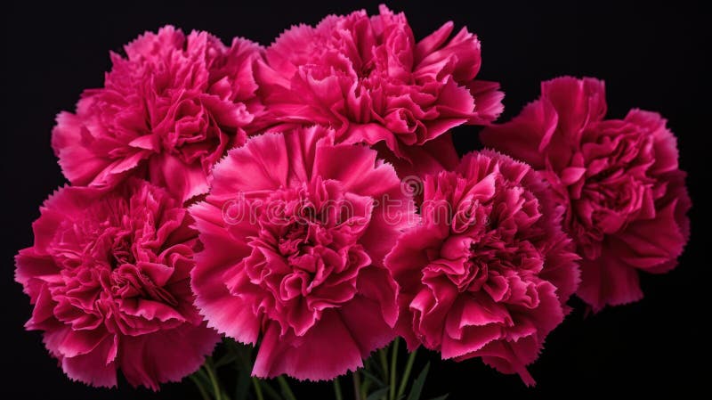 Vibrant Pink Carnations Against Black Background Stock Illustration ...
