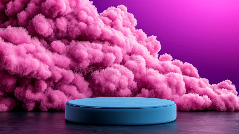 Vibrant Pink Clouds with Blue Circular Platform Display Stock ...