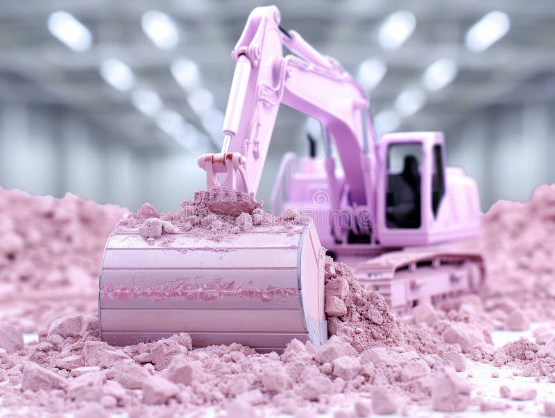 Vibrant Pink Construction Excavator Digging in Sand Stock Illustration ...