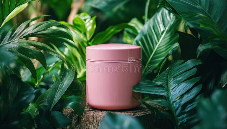 A Vibrant Pink Container is Perched on a Tree Stump, Which is ...