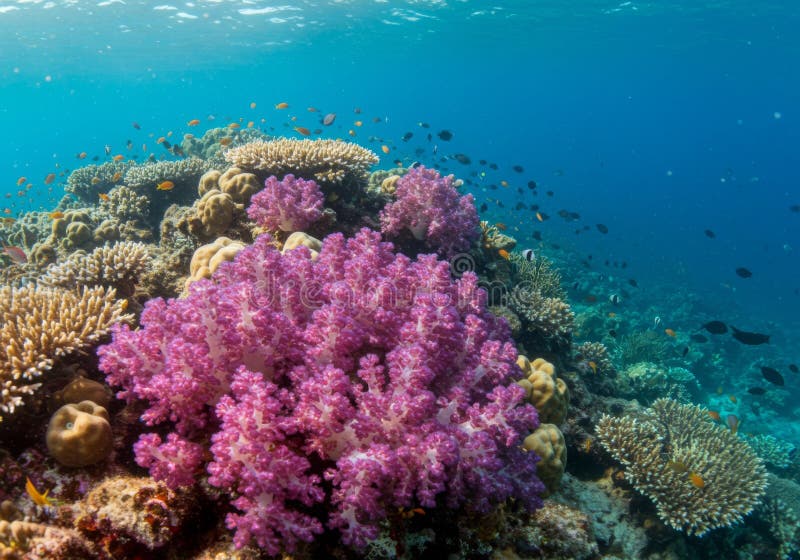 Vibrant Pink Coral Reef Underwater Scene Stock Illustration ...