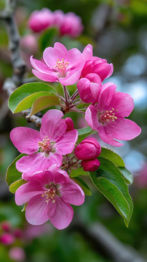 Vibrant Pink Crabapple Blossoms Open with Budding Flowers in Springtime ...
