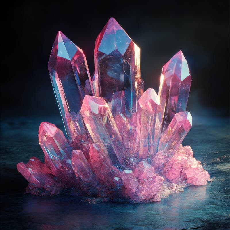 Vibrant Pink Crystal Formation Illuminated in Dim Light on a Dark Surface Stock Image - Image of ...