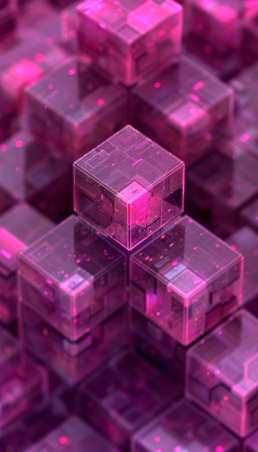 Stacked Pink Cubes with Glowing Patterns in a Digital Setting Stock ...