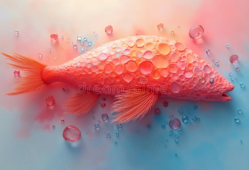 Vibrant Pink Fish with Bubble Texture Floating in a Dreamlike Aquatic ...
