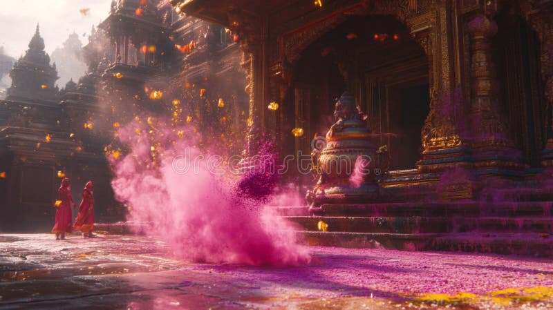 Vibrant Pink Flower Celebration at an Ancient Temple in India Stock ...
