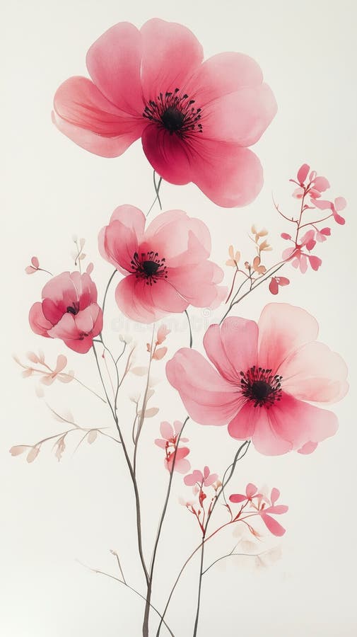 Beautiful Pink Flowers with Delicate Petals and Green Stems Against a ...