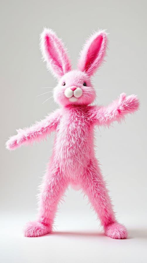 Vibrant Pink Furry Bunny in Playful Pose on Studio Background Stock ...