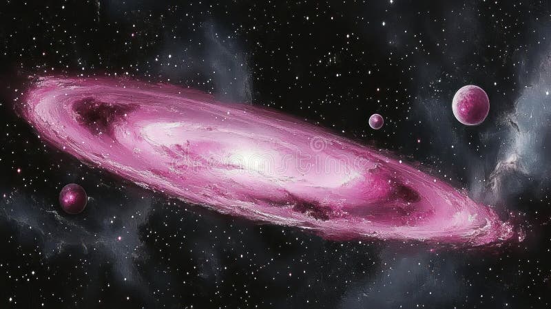 A Vibrant Pink Galaxy with Surrounding Planets in a Starry Space ...
